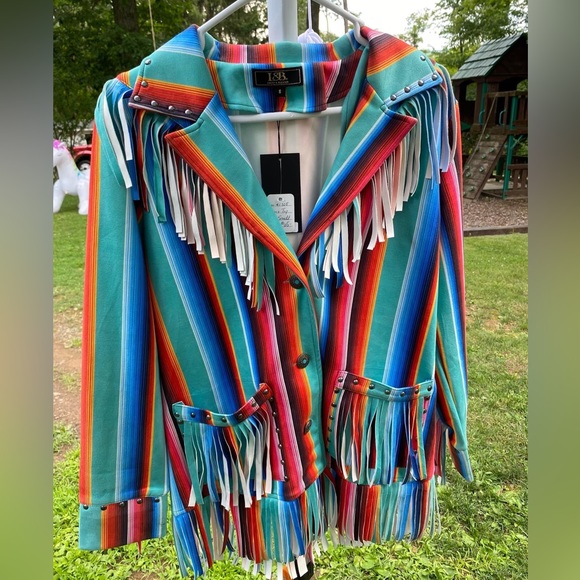 L&B | Jackets & Coats | Nwt Small Lucky Blessed Serape Fringe Jacket ...